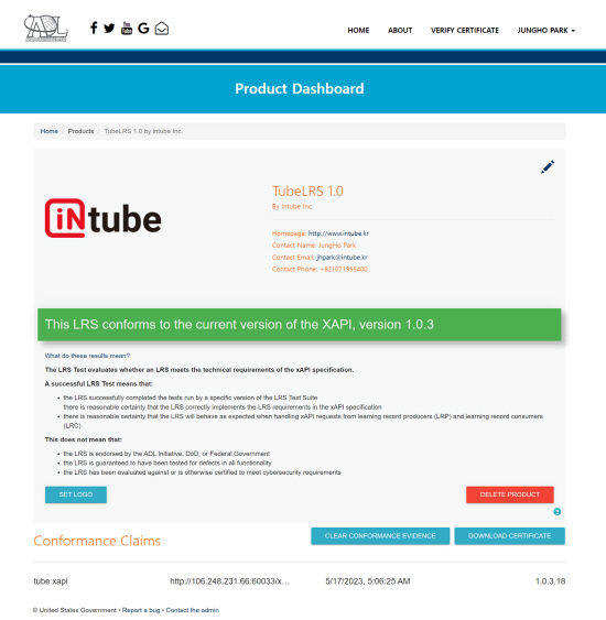 인튜브, 자체 기술로 美 e-러닝 표준화 기관 ADL ‘LRS 제품’ 인증 - 데이터넷